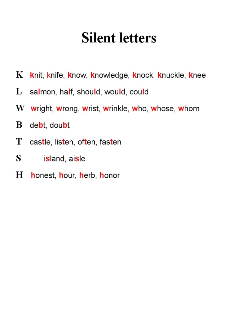Silent Letters Pronunciation Exercises Phonics 98302 | PDF