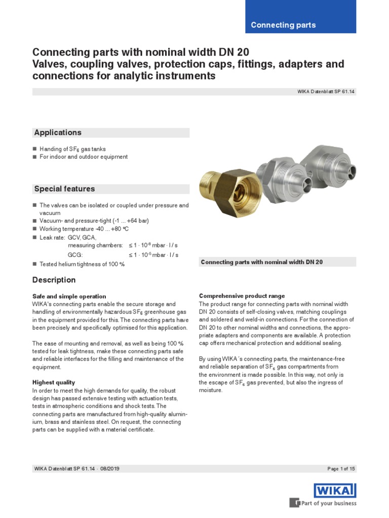 Connecting Parts With Nominal Width DN 20 Valves, Coupling Valves ...