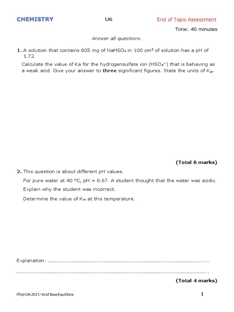 End of Topic Assessment-2 | PDF | Acid | Ph