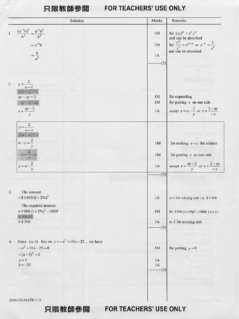 Maths 2004-Paper-1-Marking-Scheme | PDF