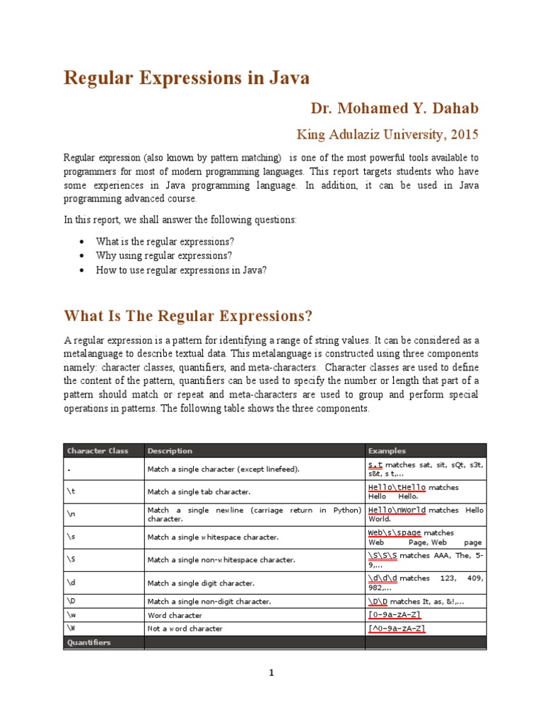 Regular Expressions in Java: Dr. Mohamed Y. Dahab | PDF | Regular Expression | String (Computer ...