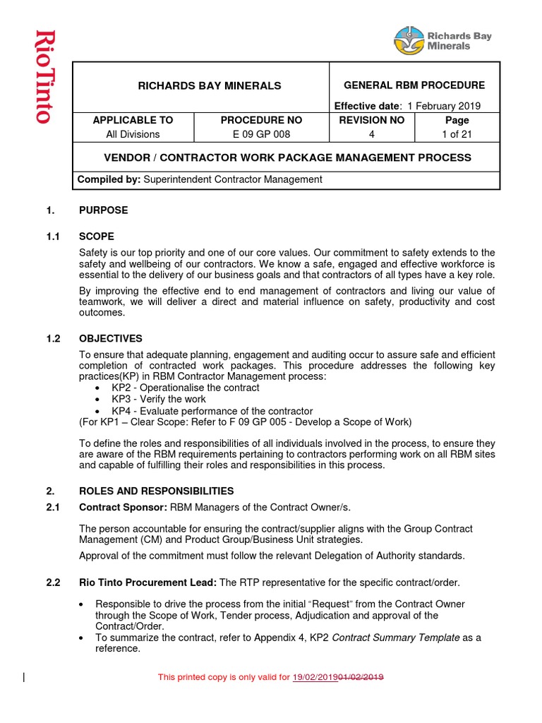 RBM Contractor Management Procedure | PDF | Accounts Payable | Employment