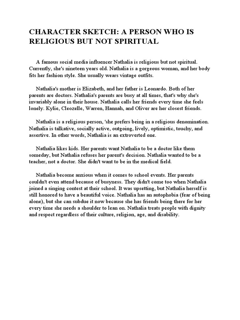 Character Sketch: A Person Who Is Religious But Not Spiritual | PDF
