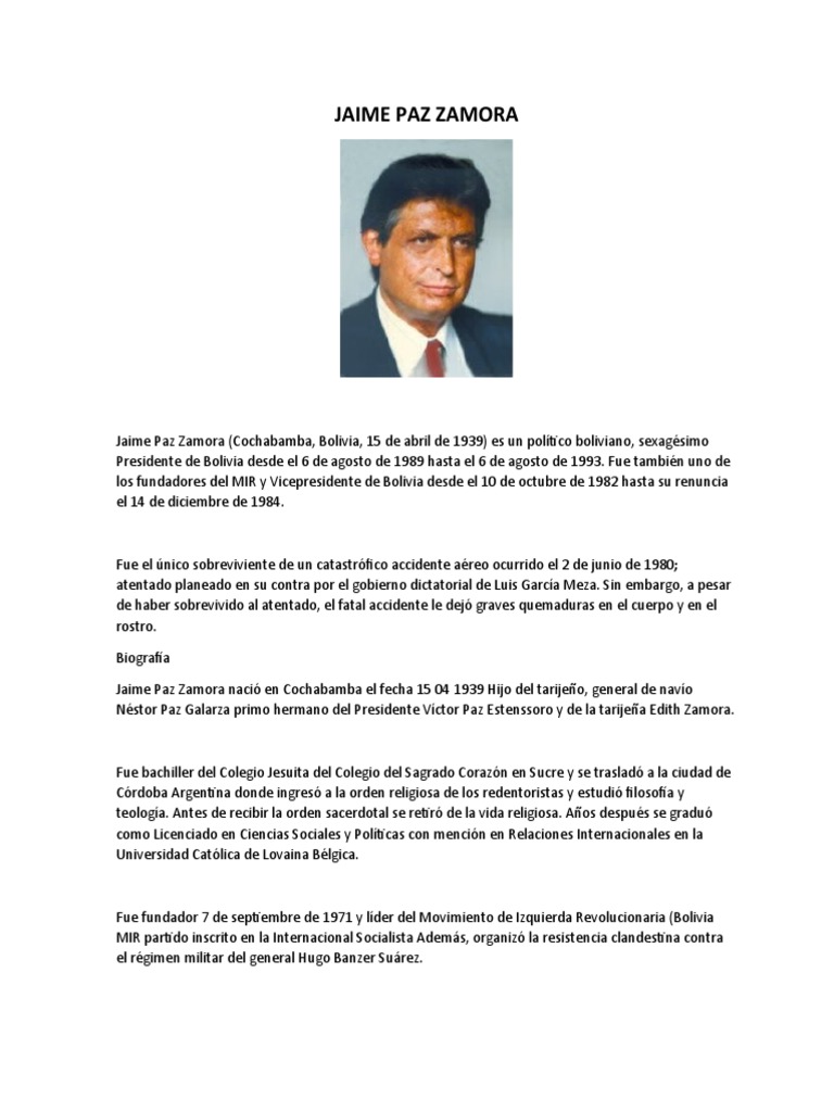 Biografía de Jaime Paz Zamora | PDF | Gobierno