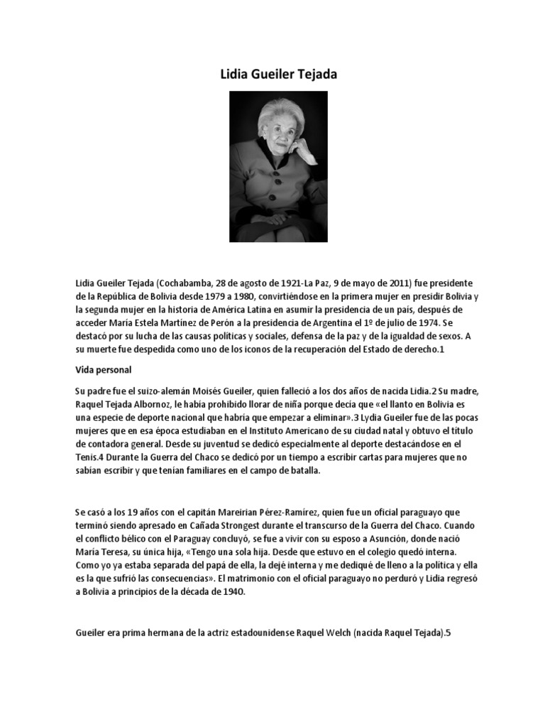 Lidia Gueiler Tejada | PDF | Bolivia | América del Sur