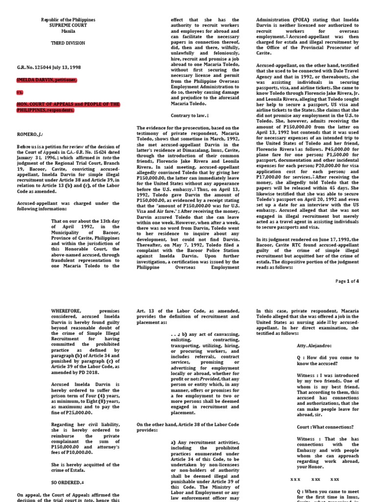 Darvin vs. Court of Appeals | PDF | Burden Of Proof (Law) | Evidence (Law)