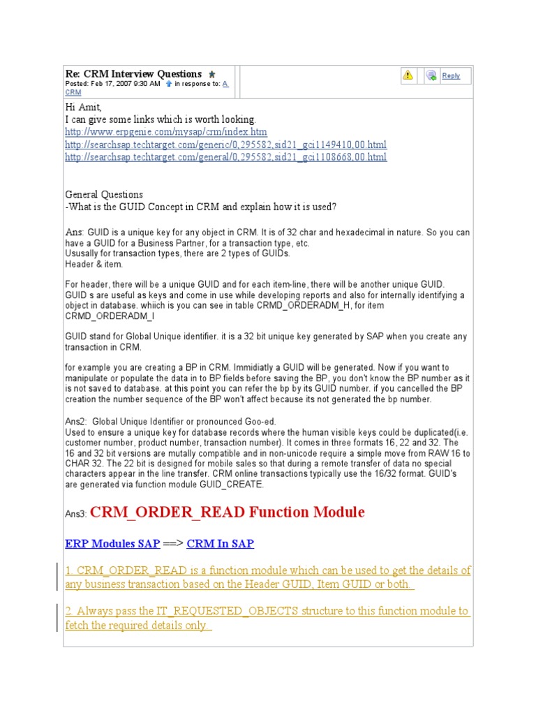 Sap Crm Interview Questions And Answers Pdf Customer Relationship