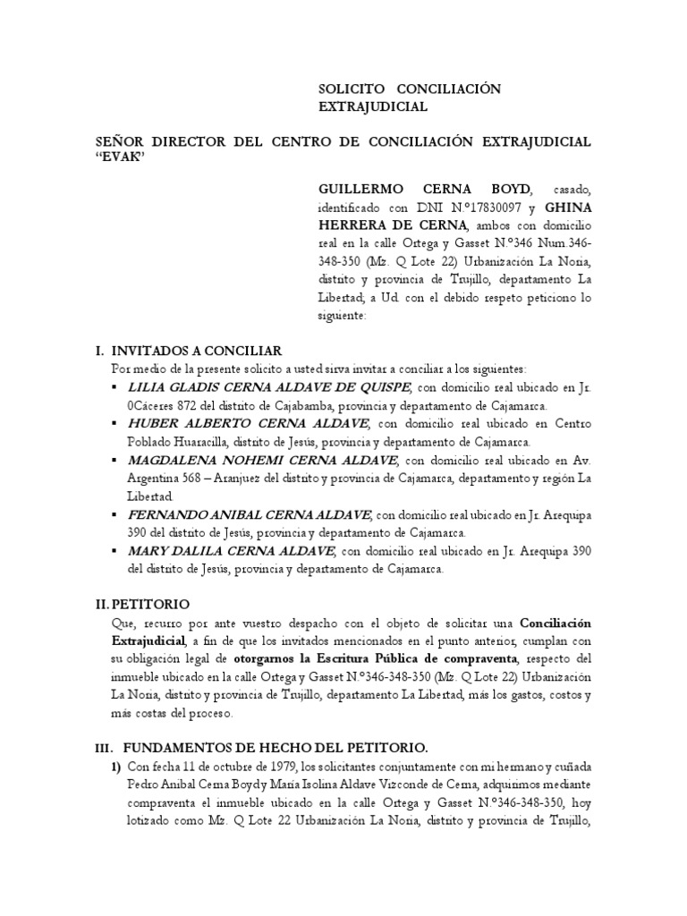 Solicitud A Conciliar Escritura Pública | PDF | Justicia | Crimen y violencia