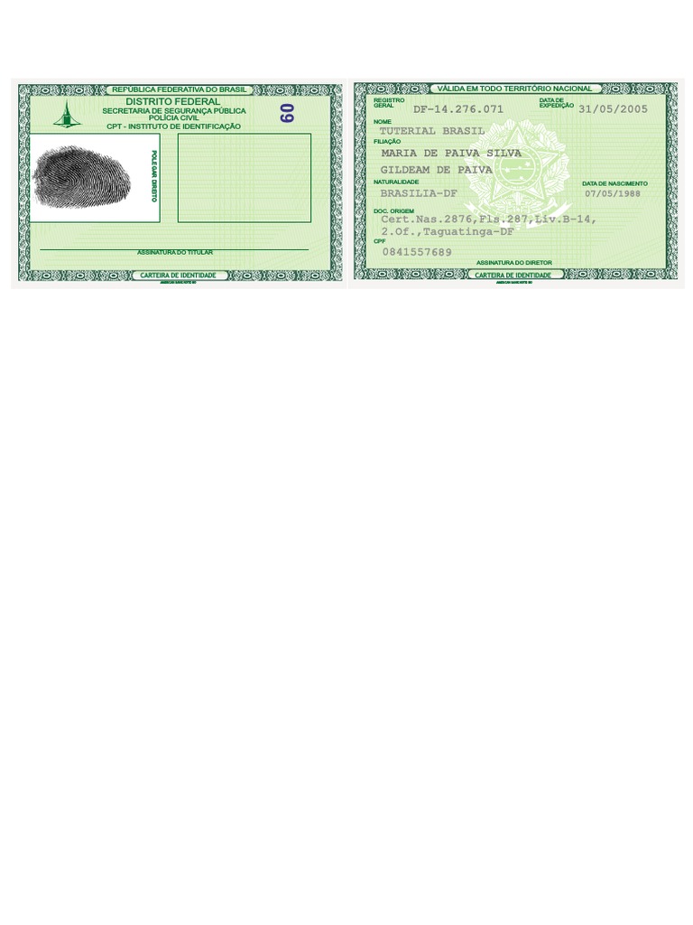 Documento de identidade brasileiro com dados pessoais | PDF | Direito ...