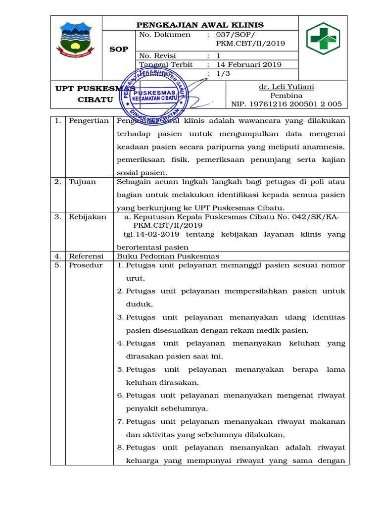 Pengkajian Awal Klinis di Puskesmas | PDF