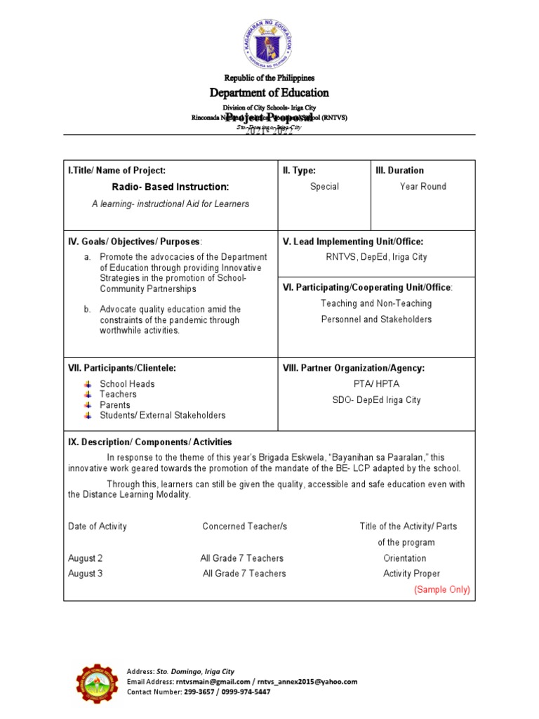 Radio-Based Instruction Proposal | PDF | Pedagogy | Education Theory