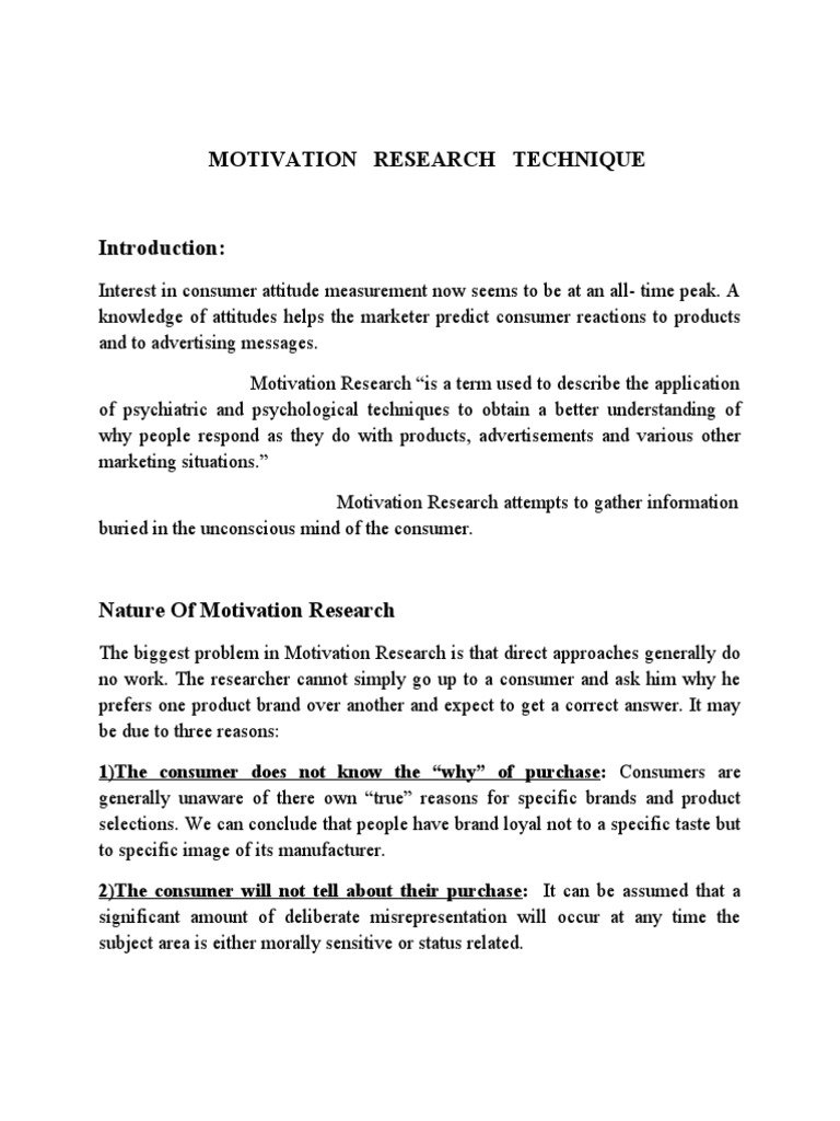 Motivational Research Technique | PDF | Attitude (Psychology ...