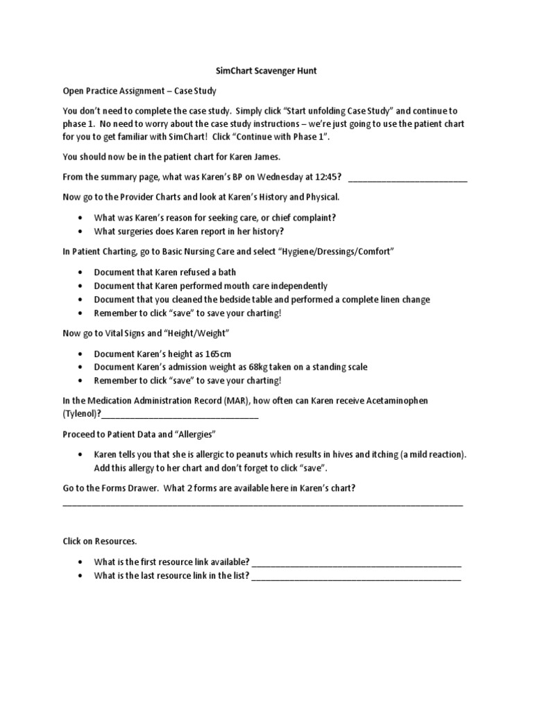 SimChart Scavenger Hunt | PDF