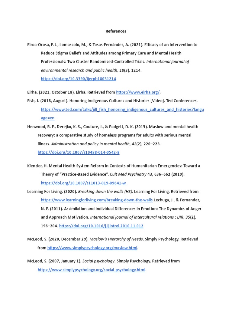 Psyu 480 References Project | PDF | Mental Health | Psychology