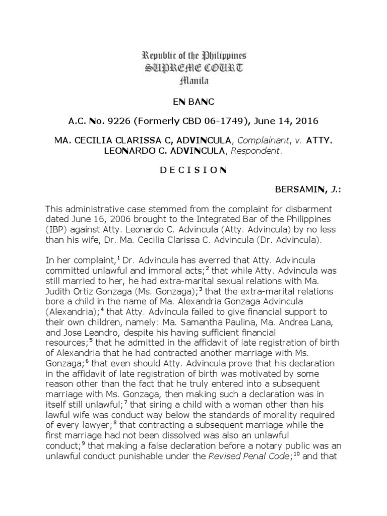 Advinvula VS Advincula | PDF | Morality | Lawyer