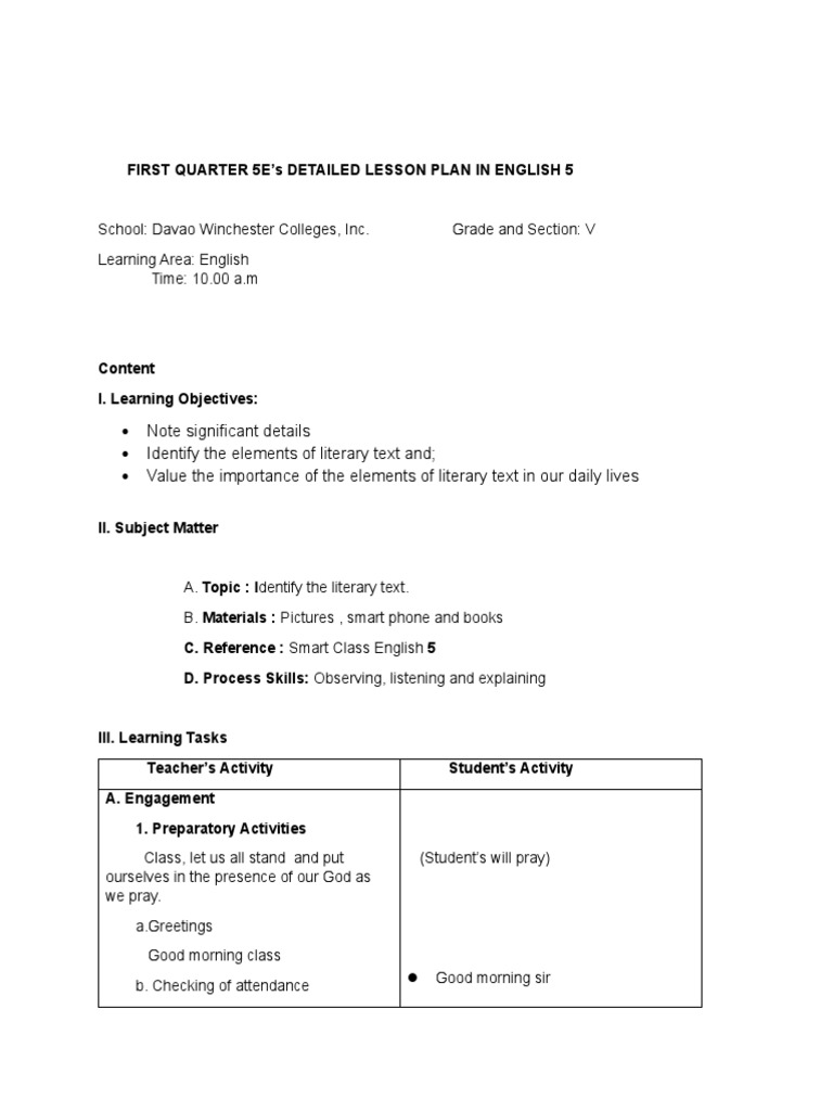 English - Elements of Literary Text | PDF | Narrative | Teachers