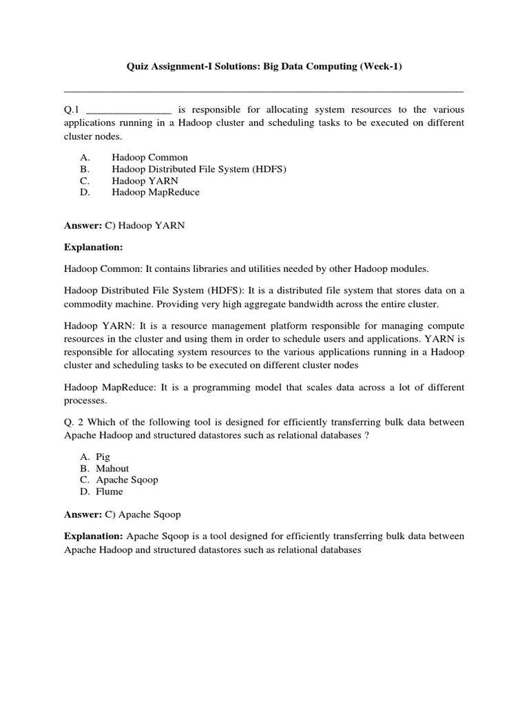 Nptel Big Data Full Assignment Solution 2021 | PDF | Apache Hadoop | Apache Spark