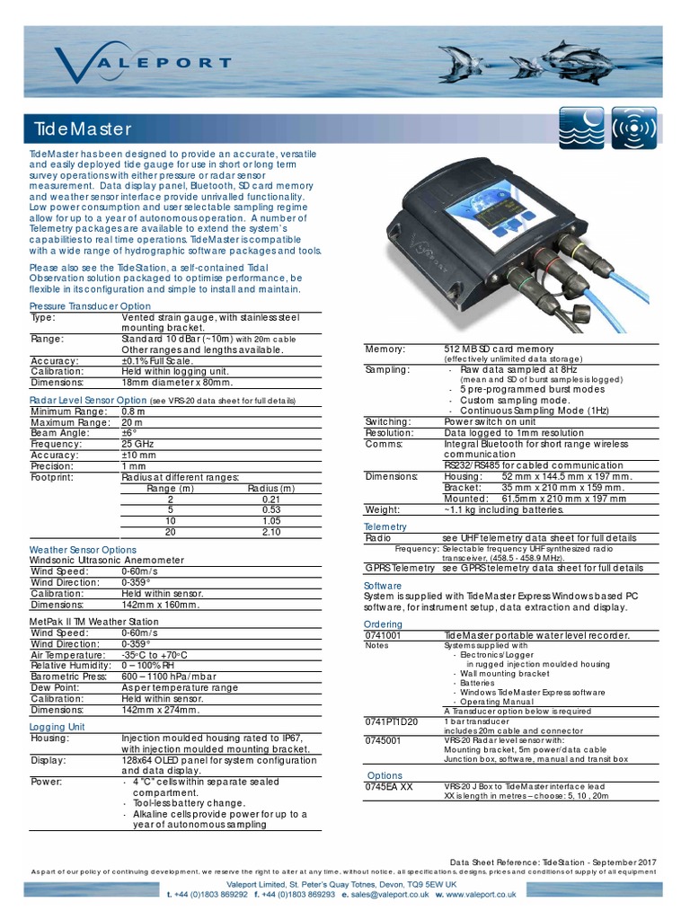 TideMaster Portable Tide Gauge Overview | PDF | Telemetry | Wind Speed