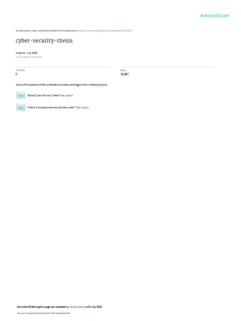 Cyber Security Thesis July 2018 Pdf Computer Security Security