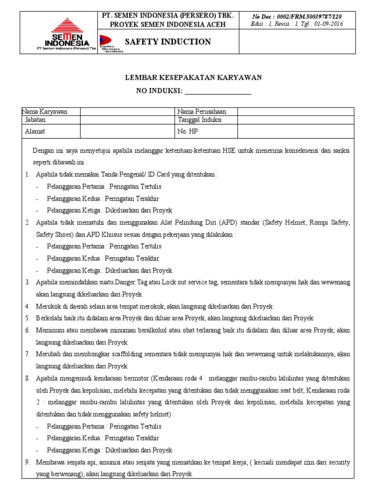 02-Form Safety Induction | PDF