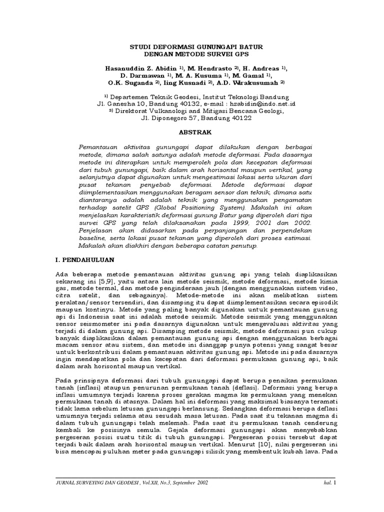 Studi Deformasi Gunungapi Batur Dengan Metode Survei GPS | PDF