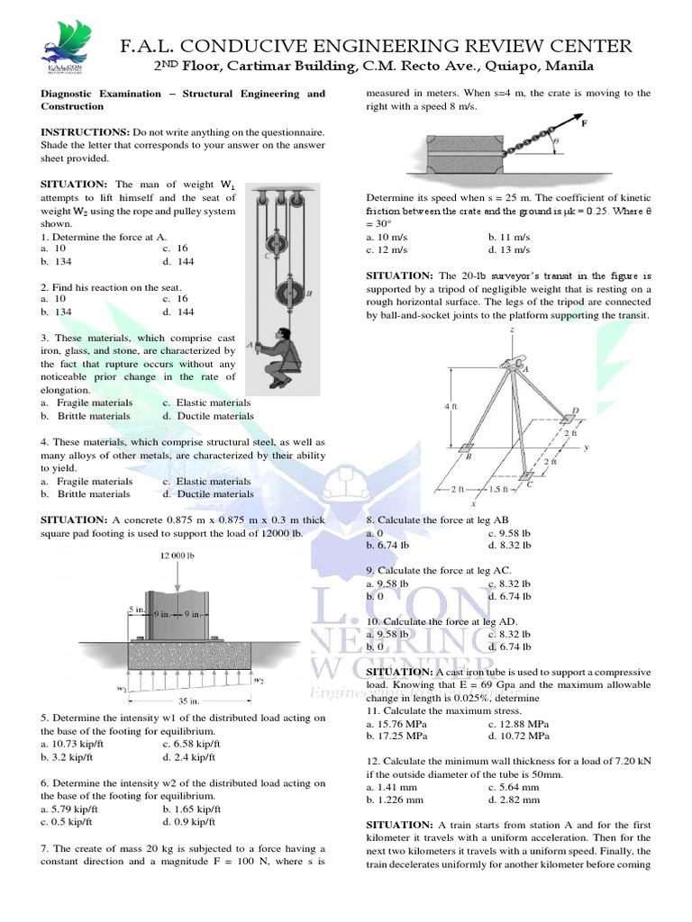 F.A.L. CONDUCIVE ENGINEERING REVIEW CENTER DIAGNOSTIC EXAMINATION ...