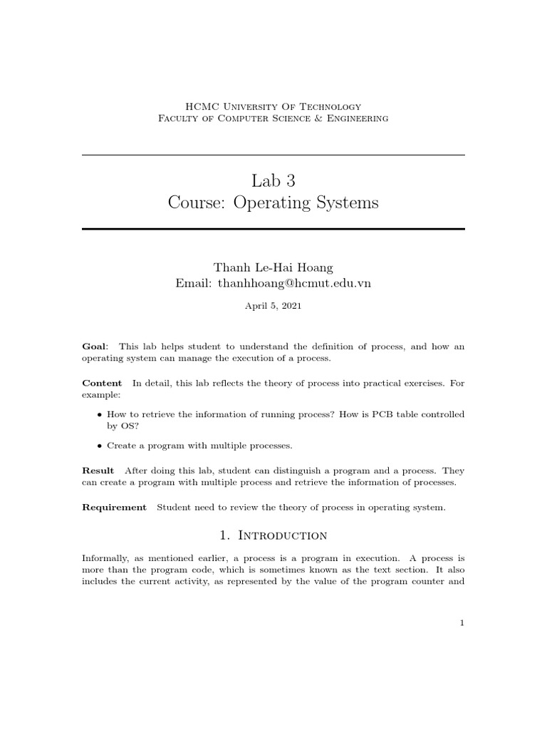 Lab 3 Course: Operating Systems: Thanh Le-Hai Hoang Email: Thanhhoang@hcmut - Edu.vn | PDF ...