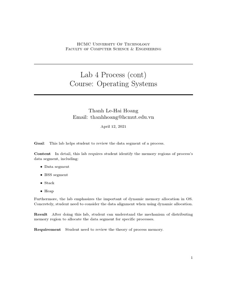 Lab 4 Process (Cont) Course: Operating Systems: Thanh Le-Hai Hoang ...