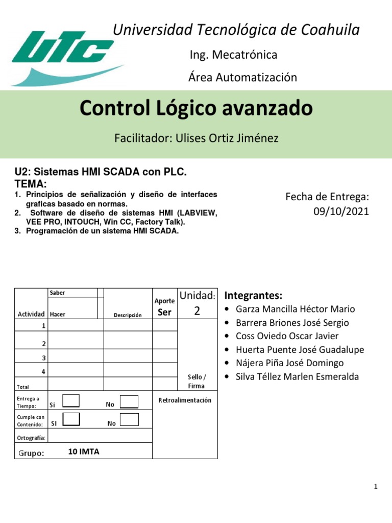 Control Lógico Avanzado: Universidad Tecnológica de Coahuila | PDF ...