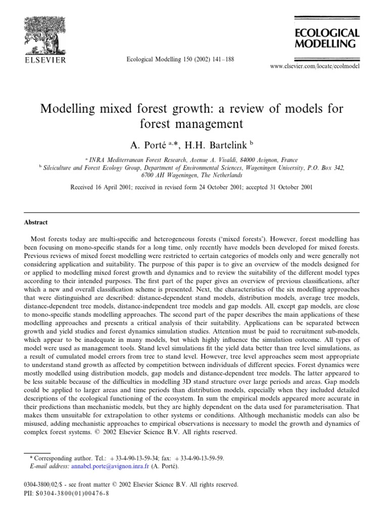 Modelling Mixed Forest Growth A Review of Models For Forest Management ...
