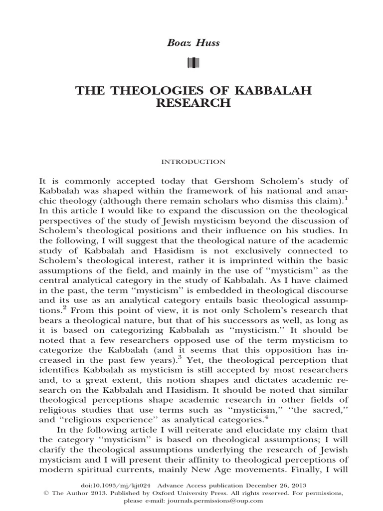 Boaz Huss - The Theologies of Kabbalah Research | PDF | Kabbalah ...