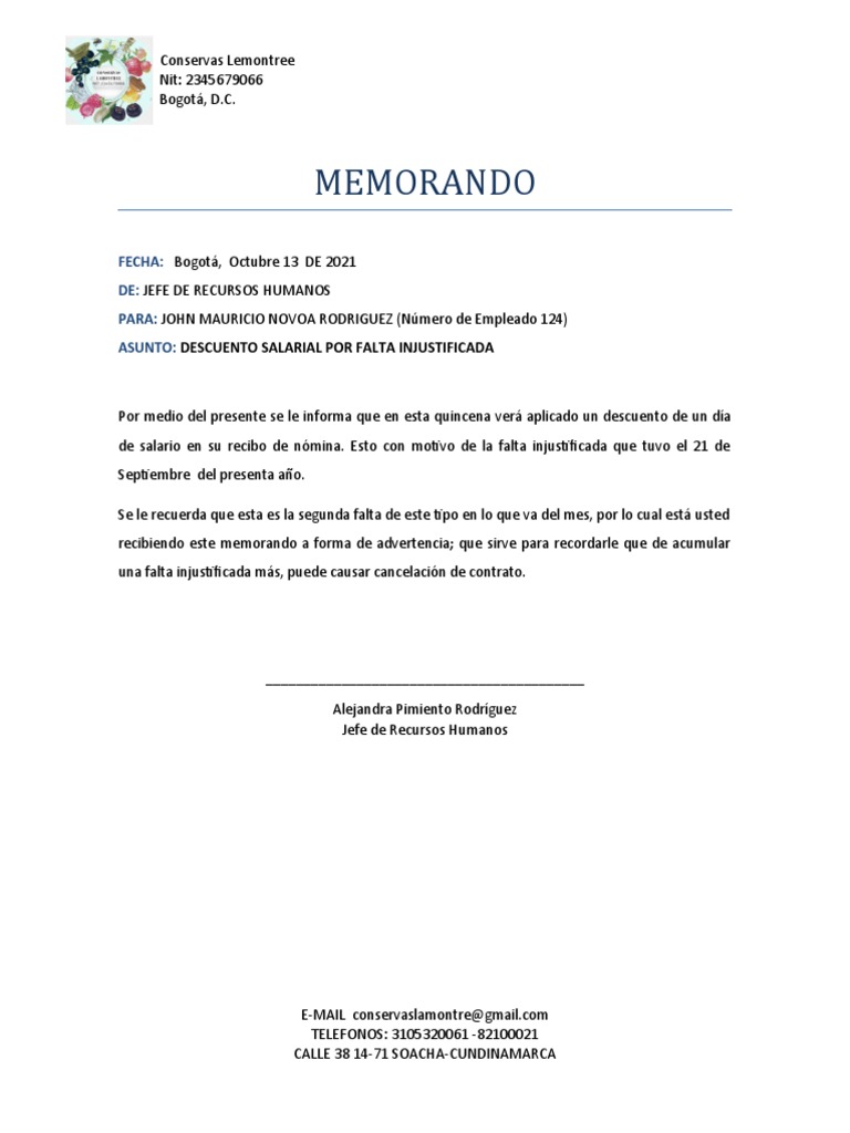 Ejemplo de Memorándum para Empresa | PDF