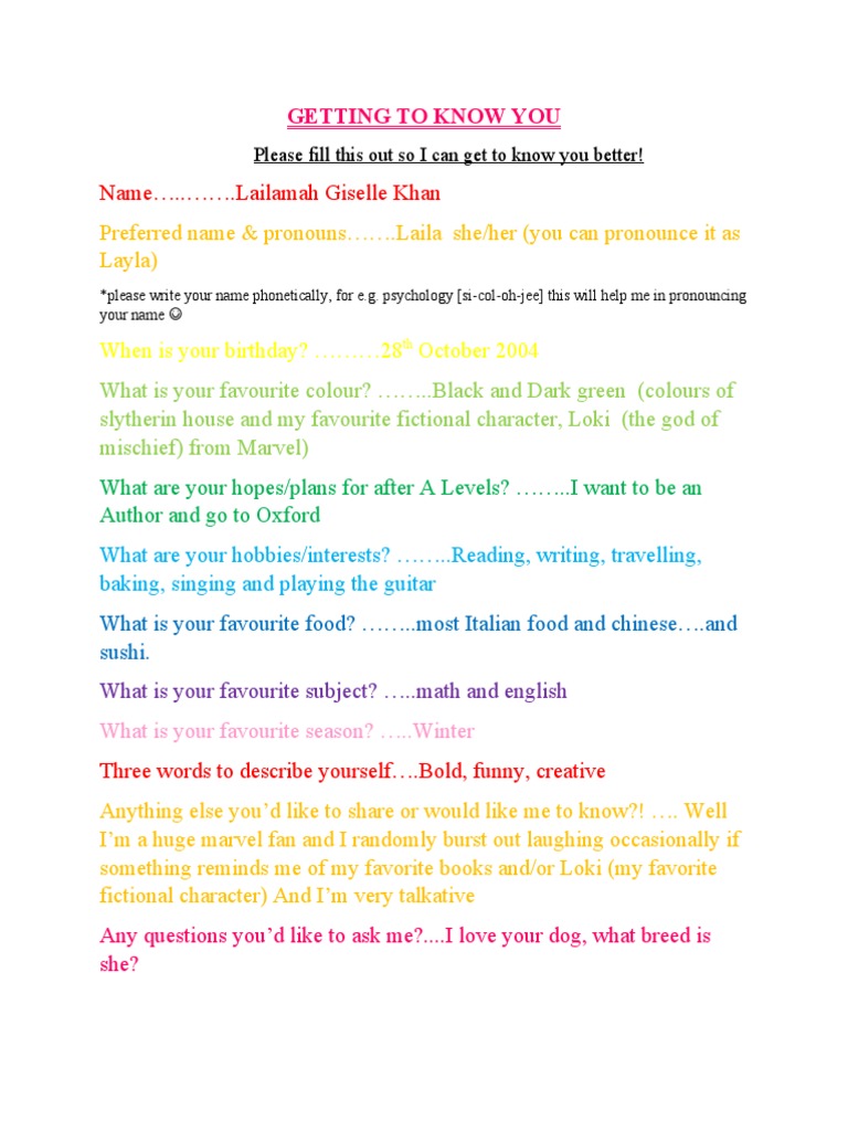 Getting To Know You | PDF