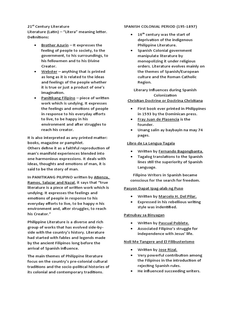 21st Century Tagalog Literature Overview | PDF | Tagalog Language ...