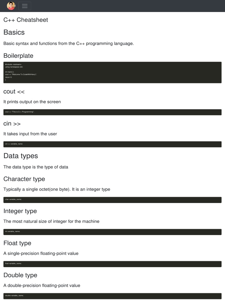 CPP Cheatsheet | PDF | Control Flow | Subroutine