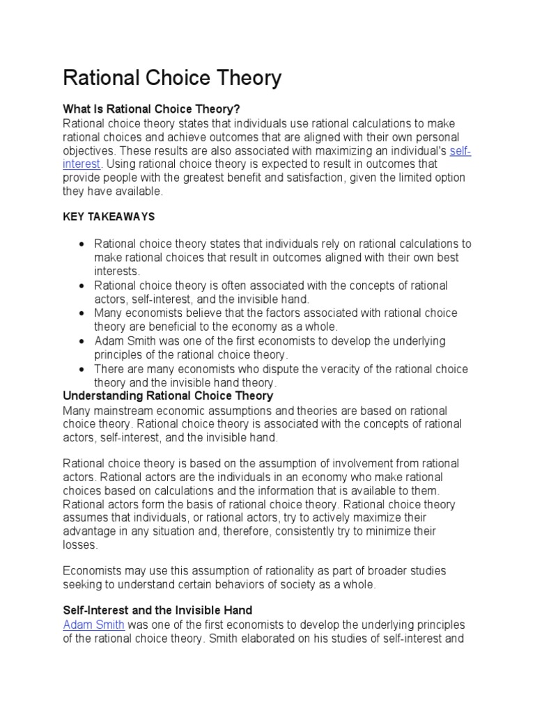 Rational Choice Theory | PDF | Rationality | Economics
