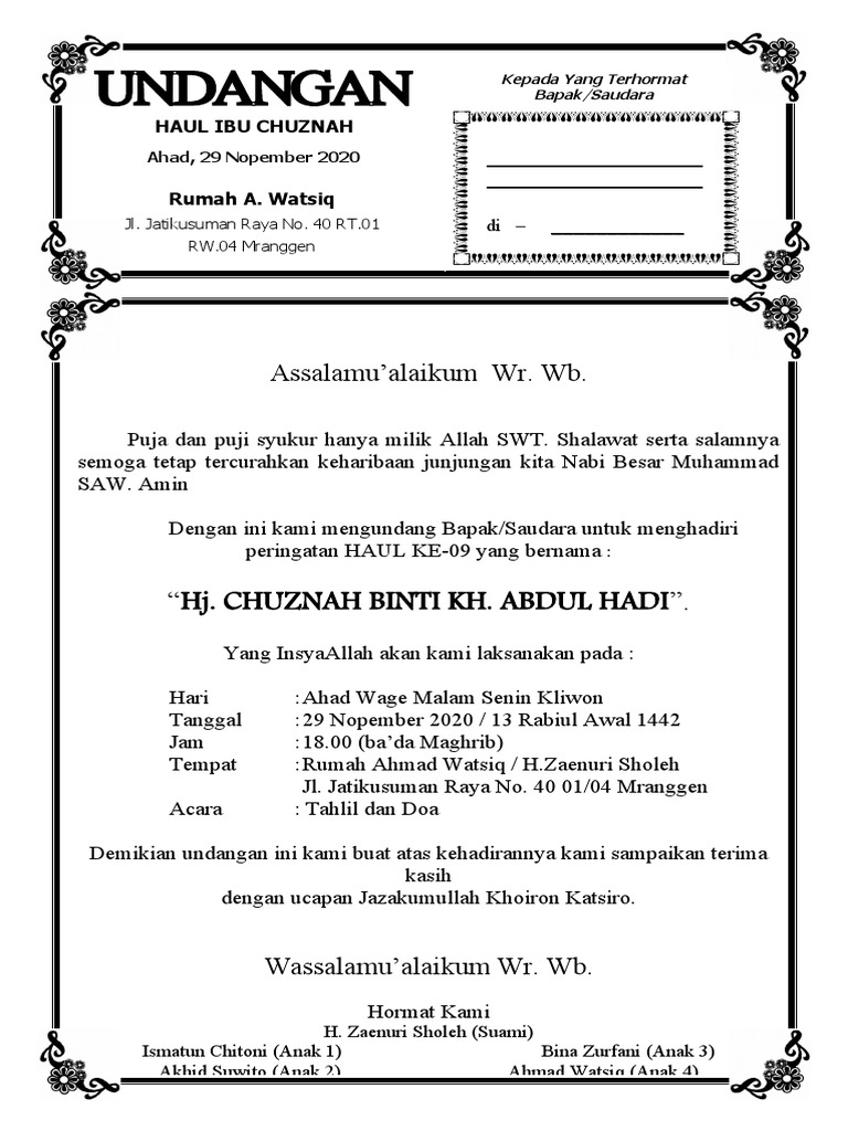 Undangan Haul Ibu Chuznah ke-09 | PDF