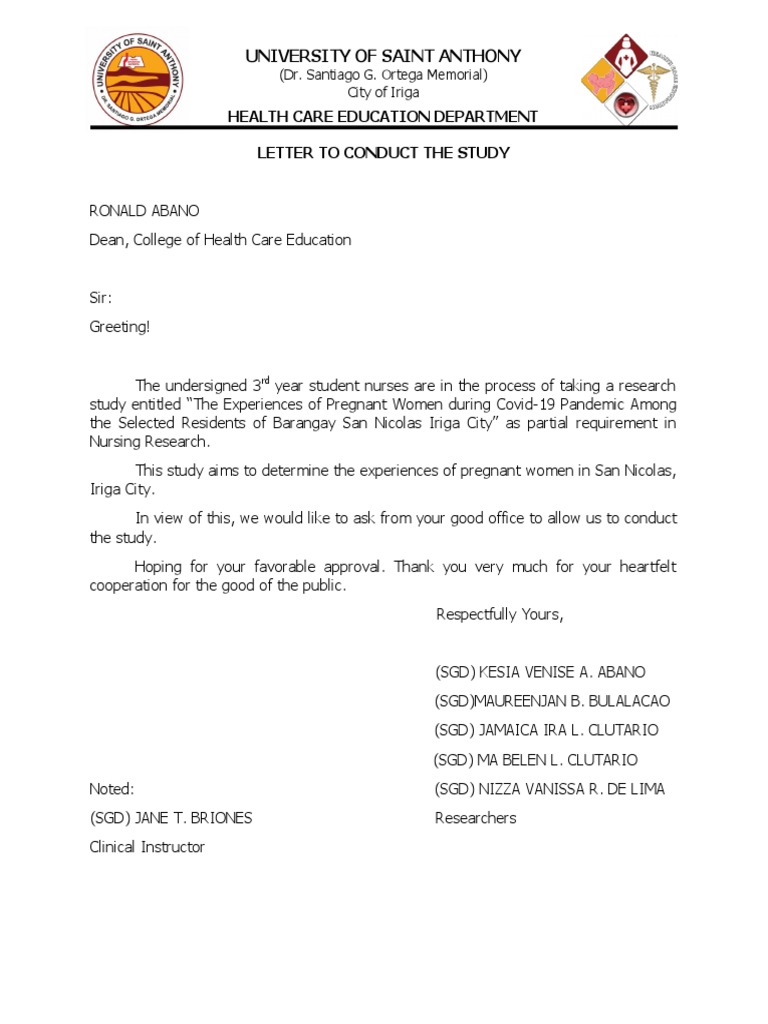 Letter To Conduct The Study | PDF | Nursing | Health Sciences