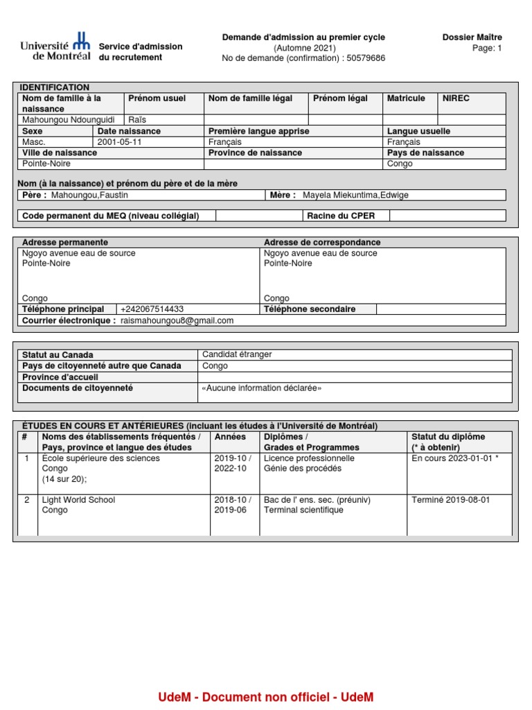 Udem - Document Non Officiel - Udem | PDF