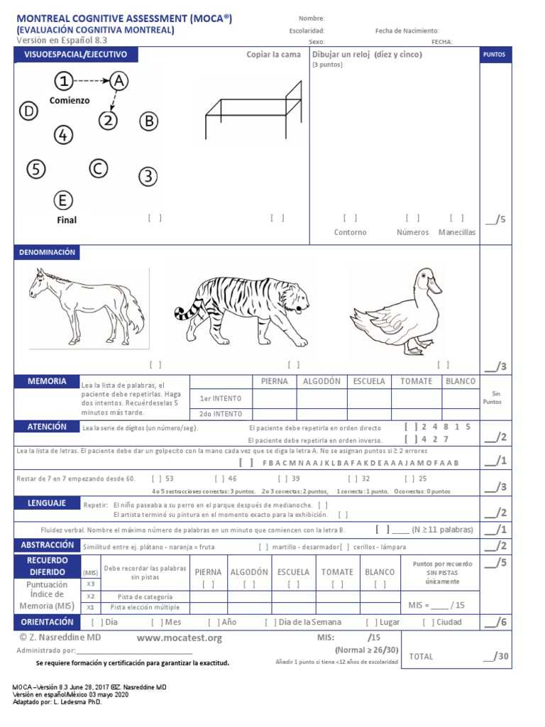 MoCA Test 8.3 Versión Mexicana | PDF | Cognición