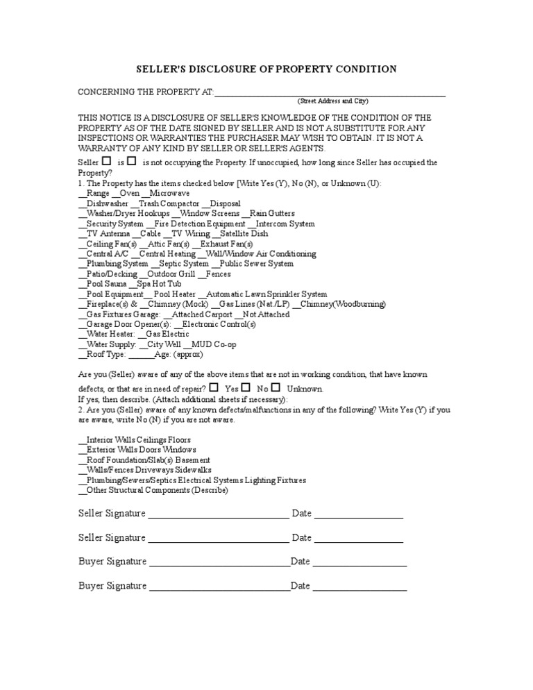 Seller's Property Condition Disclosure | PDF