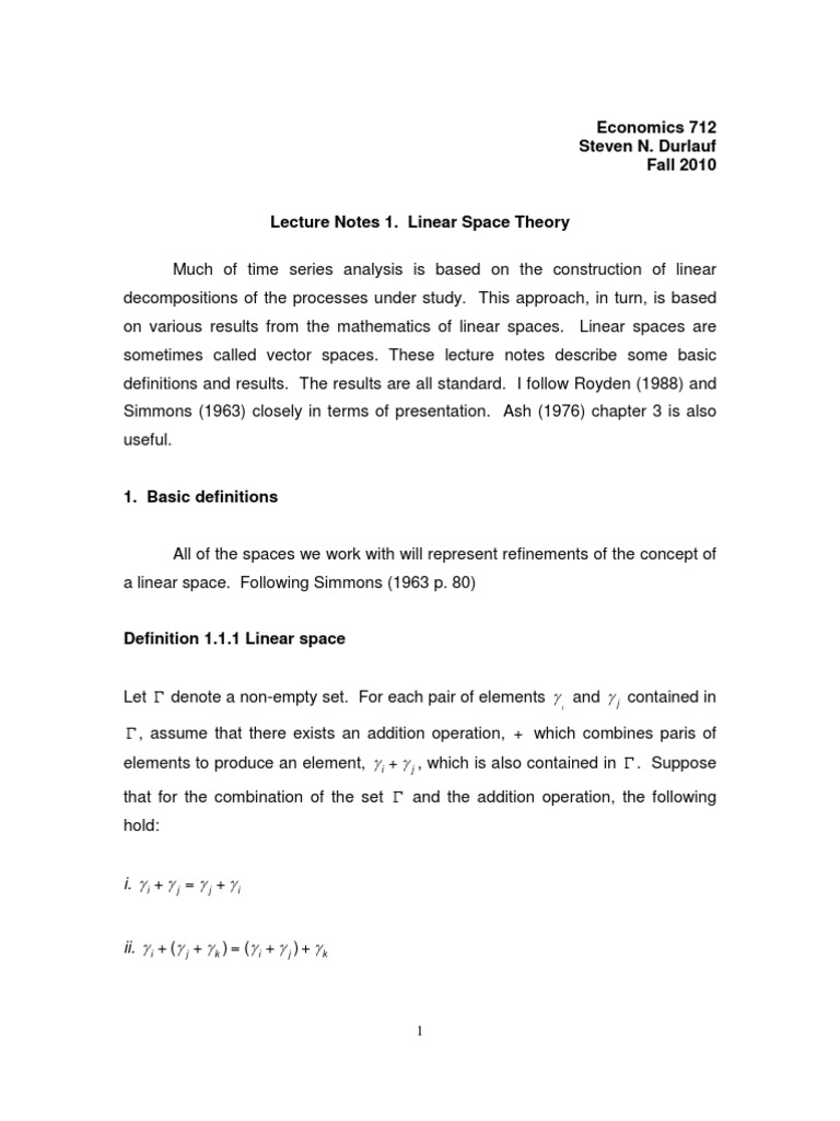 Economics 712 Steven N. Durlauf Fall 2010 | Download Free PDF | Basis ...
