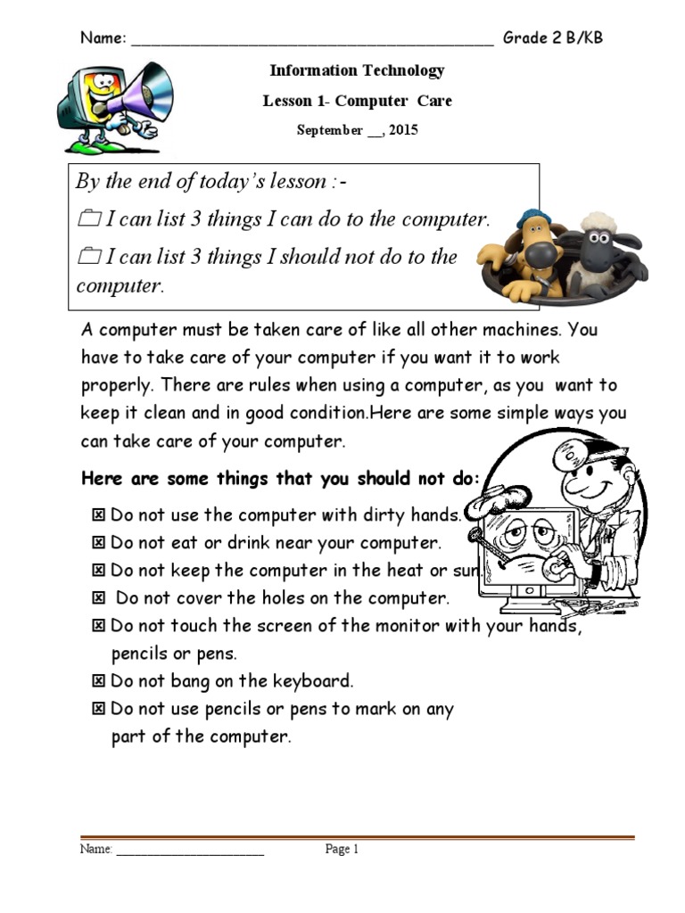Lesson 1 Computer Care | PDF | Office Equipment | Computing