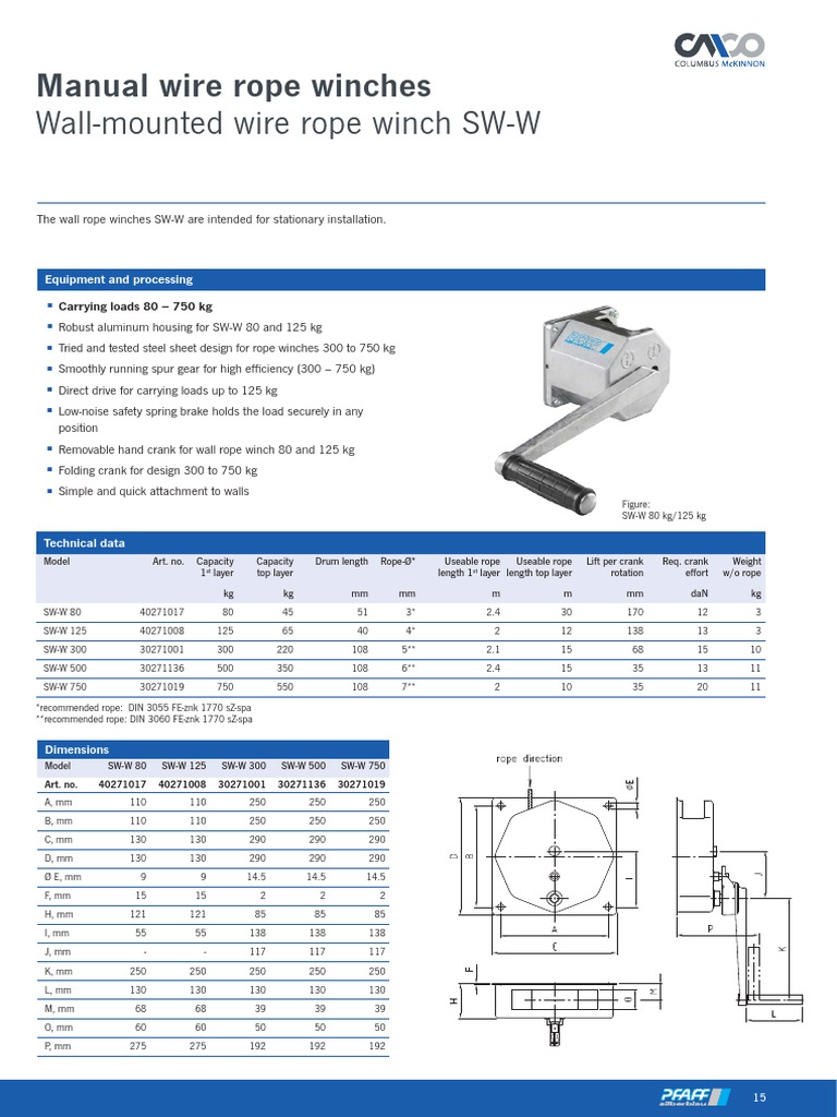 Manual Wire Rope Winches Wall-Mounted Wire Rope Winch SW-W: Equipment ...