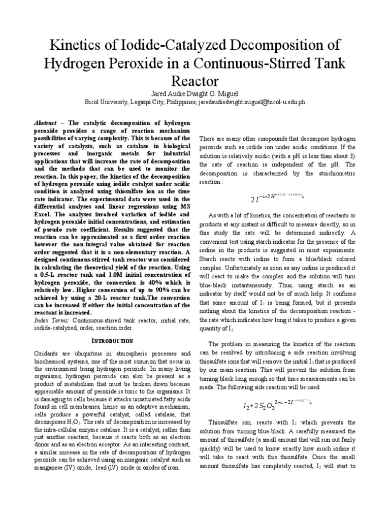 Kinetics of Iodide-Catalyzed Decomposition of Hydrogen Peroxide in A ...