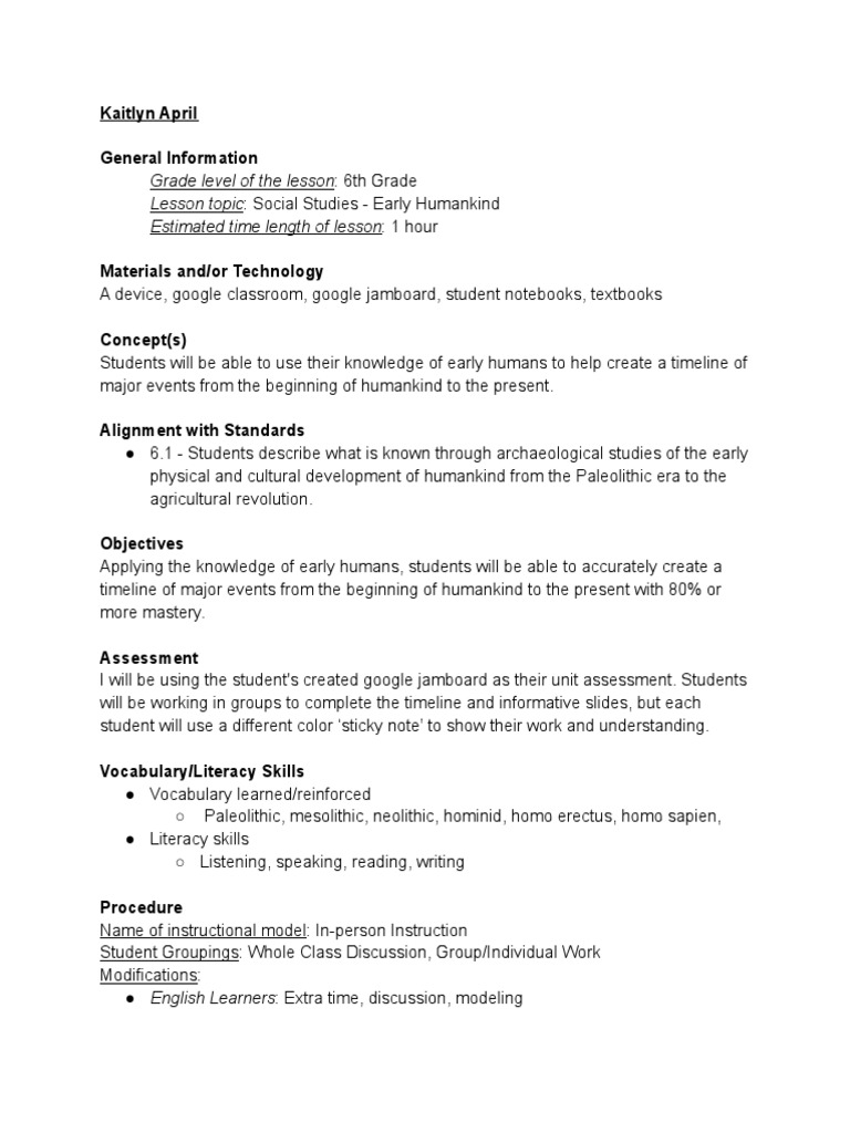 Timeline Lesson Plan | PDF | Human | Vocabulary