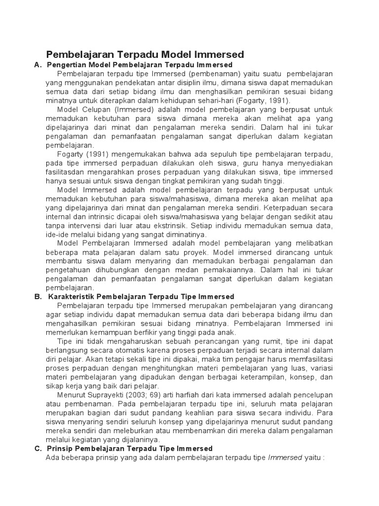 Model Pembelajaran Immersed Terpadu | PDF