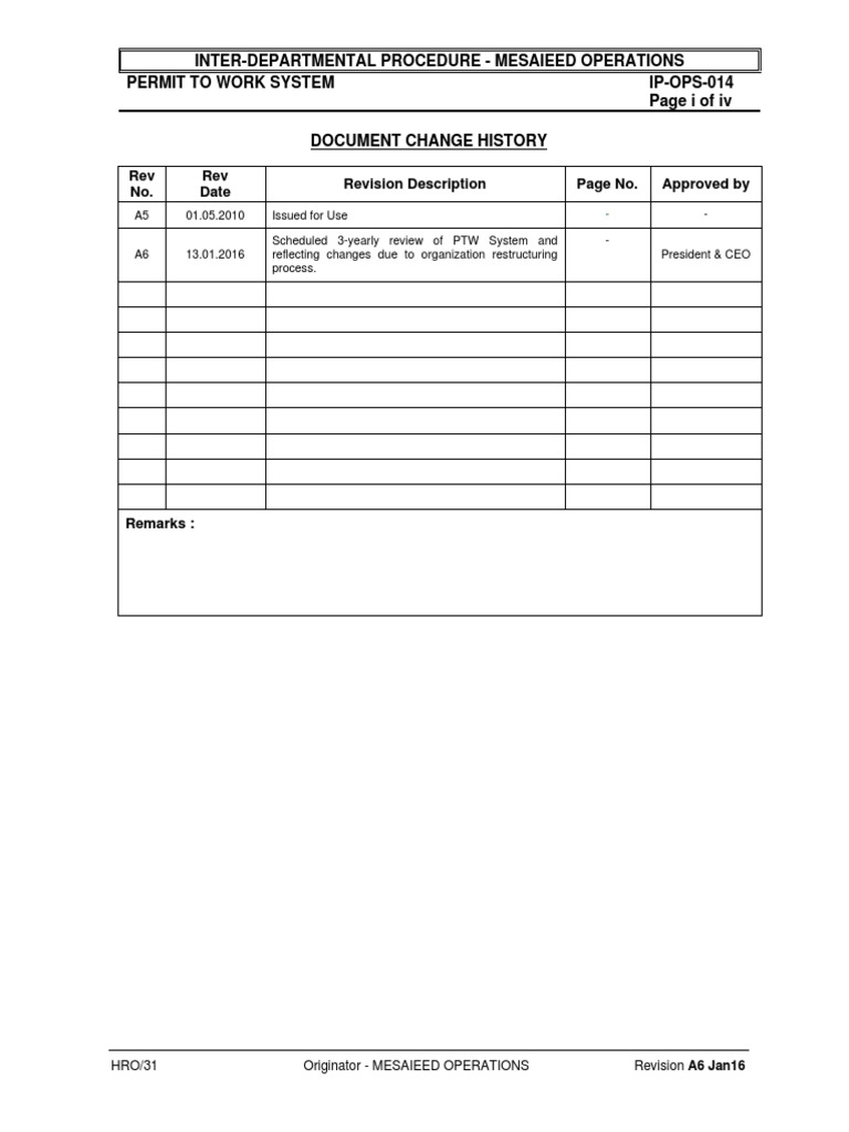 Inter-Departmental Procedure - Mesaieed Operations Permit To Work ...