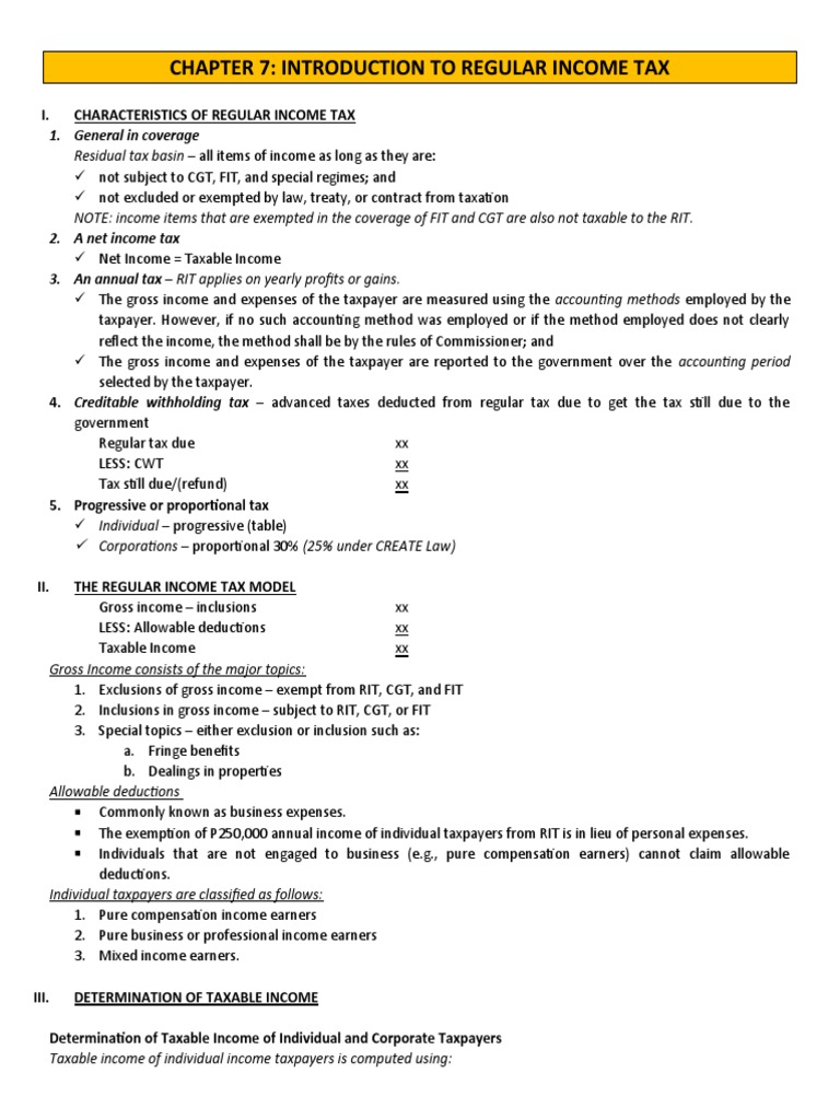 Chapter 7: Introduction To Regular Income Tax: 1. General in Coverage ...