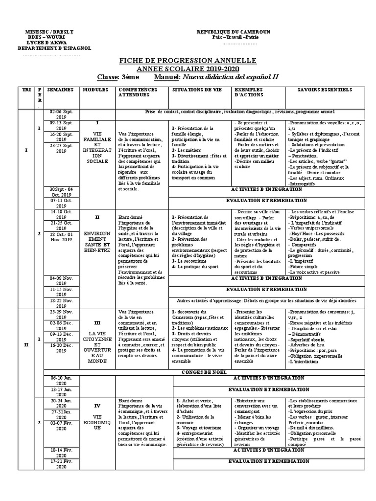 Fiche de Progression 3e 2019-2020 | PDF | Langues | Études des langues ...